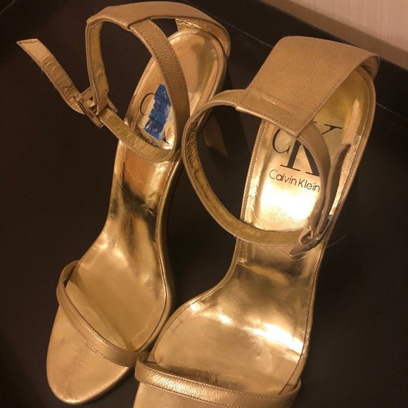 Calvin Klein | Shoes | Calvin Klein Metallic Gold Strappy Pumps | Poshmark